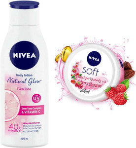 NIVEA Natural Glow Even Tone 200ml and Beery Blossom cream set of 2pc ...