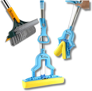 Tenring Namaste Mop and 3-in-1 Cleaning Brush Scrubber Set - Adjustable ...