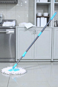 SKYBE 100% Cotton Yarn floor cleaning wet and dry mop Mop Head and Rod ...