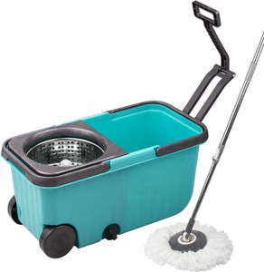POLYSET Dual Mop Bucket with Wheels, Microfiber Mop with 1 Refill, Easy ...