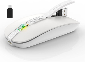 FKU 2.4GHz Wireless + Bluetooth 5.1 Mouse, Multi-Device Dual Mode Slim ...