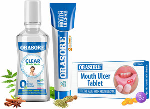 Orasore Oral Care Combo with Mouth Ulcer Gel, Tablets & Clear Mouthwash ...