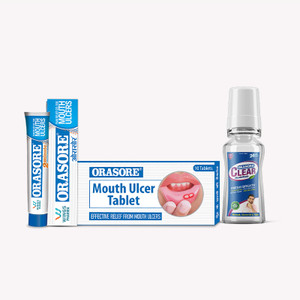 Orasore Oral Care Combo with Mouth Ulcer Gel, Tablets & Clear Mouthwash ...