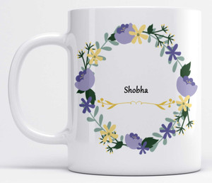 LOROFY Name Shobha Printed Blue & Green Floral Design White Ceramic ...