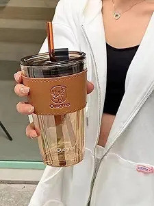 FEDWorld Iced Tea Drinking Glass with Lids and Straw Glass Coffee Cup ...