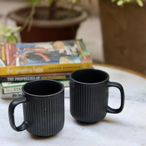 Weaving Homes Handmade Ceramic Set of Two Basic Black Ceramic Coffee ...