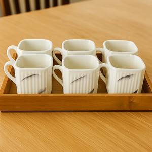 love unlimited Pack of 6 Bone China White Marble Square Tea cup set of ...