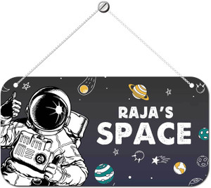 ARTBUG Wooden Astronaut Space Theme Raja Name Door Sign, Wall Hanging ...
