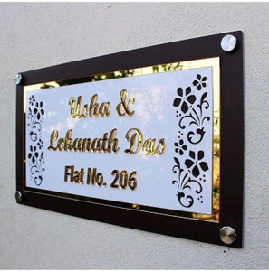 UnitedMaama Glass House Name Plate Acrylic & wooden Board & 2 Plate ...