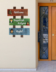 Splash Wool Splash Art Wooden Welcome Name Plate Sign Board, Rustic ...