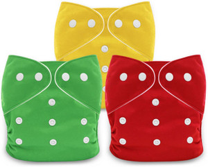BATANIYA Washable Reusable Adjustable Diapers(Green Yellow Red 3 Nappy ...