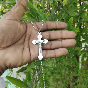 Pappan Jesus Cross Locket With Silver Pleted Chain Silver Plated Alloy ...