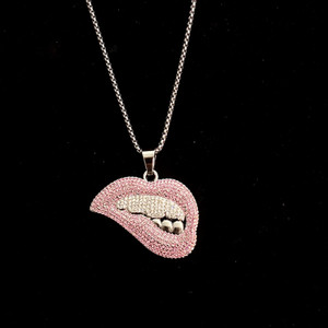 Oralia Lip Iced Out Pendant Necklace With Stainless Steel Chain | Stone ...
