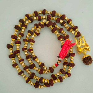 M Men Style Religious Trishul Damaru Gold Plated Caps Rudraksha Mala ...