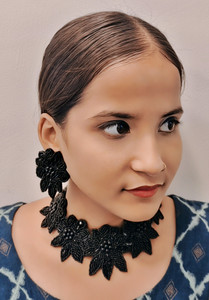ART SUNDARI Black Flower Handmade Embroidery Beads Choker Necklace and ...