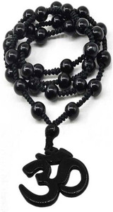 M Men Style OM Yoga Ohm Aum Symbol Locket With Onyx Beaded Cotton Dori ...