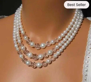 tet jewellery TET 3 layer crystal and pearl necklace Pearl Glass ...