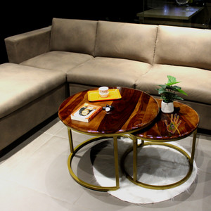 Artlivo Solid Wood Circular Nested Table - Set of 2 Solid Wood Nesting ...