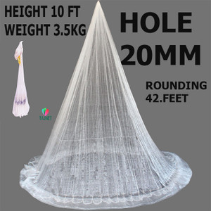 TAJNET CAST NET 10FT HEIGHT NYLON THREAD 1+2 MESH 20MM 42FT ROUND 3.6KG ...