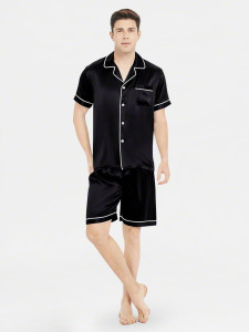 Men Premium Satin Co Ords Men Solid Black Night Suit Set Price in India ...