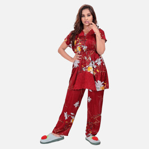 ZAIRRA Women Printed Red Night Suit Set Price in India - Buy ZAIRRA ...