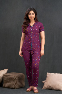 PINGALA Women Printed Purple Night Suit Set Price in India - Buy ...