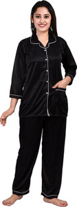 NidraNari Women Solid Black Night Suit Set Price in India - Buy ...