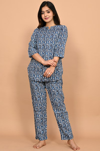 Vaaliyan Women Printed Light Blue Night Suit Set Price in India - Buy ...