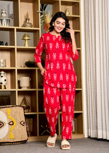 Miss Rekha Women Printed Red Night Suit Set Price in India - Buy Miss ...