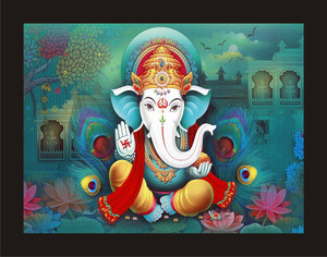 MHridayCraft MHC- Ganesh ji photo frame Digital Reprint 9 inch x 12 ...