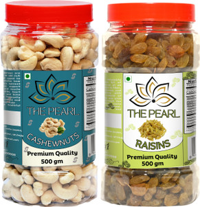 The Pearl Raw Cashew (500gm) & Premium Dried Long Raisins (500gm) Jar ...