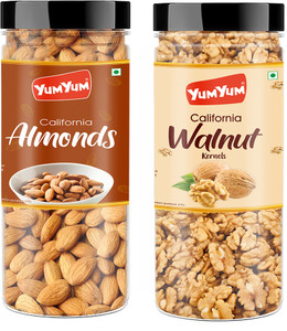 YUM YUM Dry Fruits 300g Combo Pack - Badam 150g, Akhrot Giri 150g Jar ...