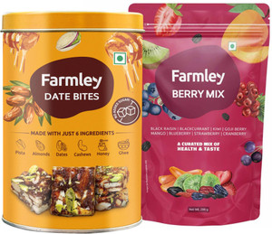 Farmley Date Bites Dry Fruit Barfi 180g & Mix Dried Berries 200g Combo ...
