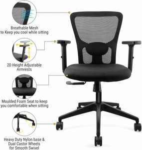 ASTRIDE Ryzen™ Mid Back Office Chair with 2-D Adj PU Arm,Multi Lock ...