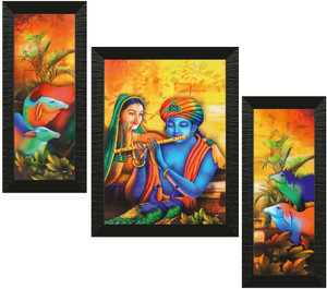 RAC RAC Set of 3 Radha Krishna UV Textured Framed Wall Paintings 12X18 ...