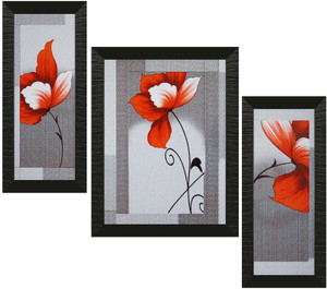 RAC RAC Set of 3 Flower UV Textured Framed Wall Paintings 12X18 INCH ...