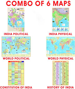 (COMBO OF 6 MAPS/CHARTS) INDIAN Constitution Map & History of India Map ...