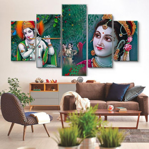 WALLSTOXX Radha Krishna Set of 5 Wall Painting Digital Reprint 18 inch ...