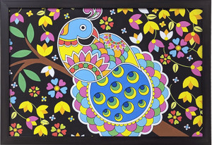 PixArt Madhubani Peacock Art Canvas Wall Painting with Frame Canvas ...