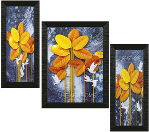RAC RAC Set of 3 Flower and Butterfly UV Textured Framed Wall Paintings ...