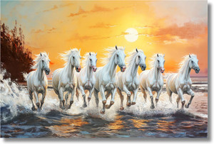 Viventiq 7 white horses running water painting for vastu big size ...