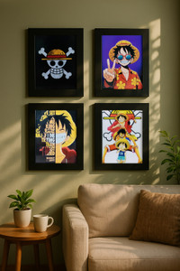 Abstract Strokes One Piece Wall Frame Set of 4 | Luffy Anime Poster ...