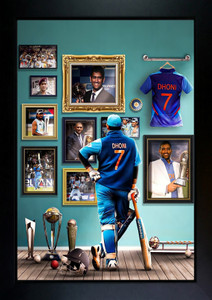 CrowdHall MS Dhoni Photo Frame | MS Dhoni Cricket Poster with Frame ...