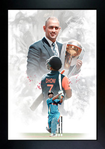 CrowdHall MS Dhoni Photo Frame | MS Dhoni Cricket Poster with Frame ...