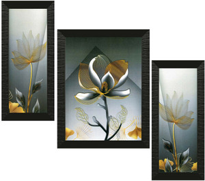 RAC RAC Set of 3 Flower UV Textured Framed Wall Paintings 12X18 INCH ...