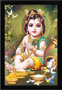 Braj Art Gallery Baby Krishna with Makhan and Birds Photo Frame Digital ...