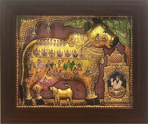 Mangala Arts Kamadhenu 3D Tanjore Painting Natural Colors 15 inch x 1 ...