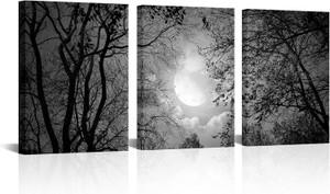Vedic Vastu Black and White Full Moon Forest Trees Picture Canvas 16 ...