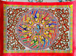 MITHILA HUNAR KRISHNA RAAS LEELA' MADHUBANI PAINTING Acrylic 29 inch x ...