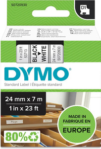 Dymo D1 Labeling Tape 24 MMx7M Black Print on WHite Tape Label Cassette ...